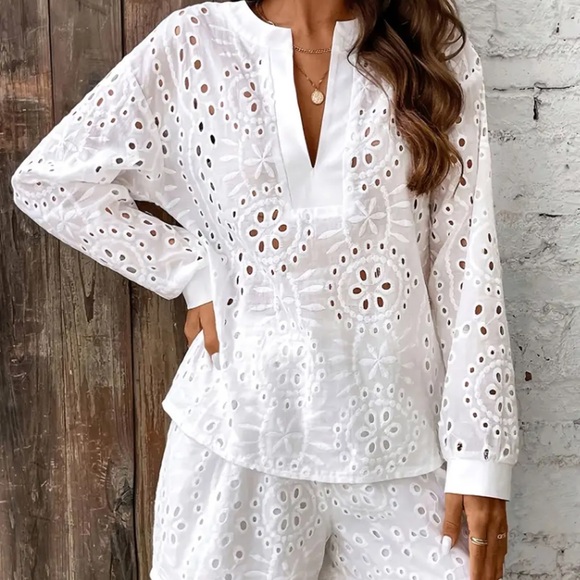 Boutique | Pants & Jumpsuits | 35 Solid Eyelet Elegant Shorts 2 Pc Set ...